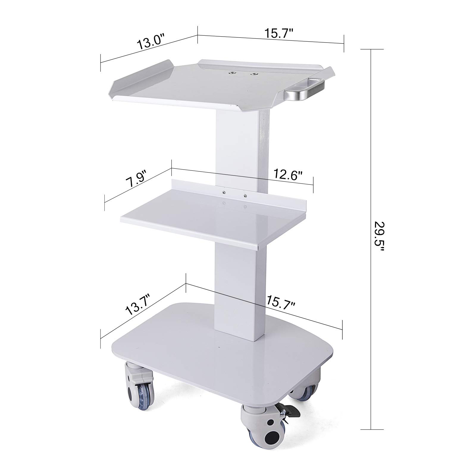 VEVOR 3 Trays Medical Cart 3-Layer Lab Cart 33Lb Load Capacity Heavy Duty Dental Cart Rolling Utility Cart with 4 PE Wheels for Lab, Hospital, Dental Office, Salon and More