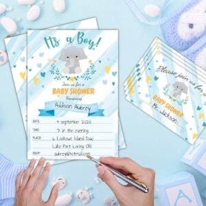 Avamie 20 Pack It's A Boy Blue Elephant Baby Shower Invitations with Envelopes and Stickers, Baby Shower Invitations For Boys