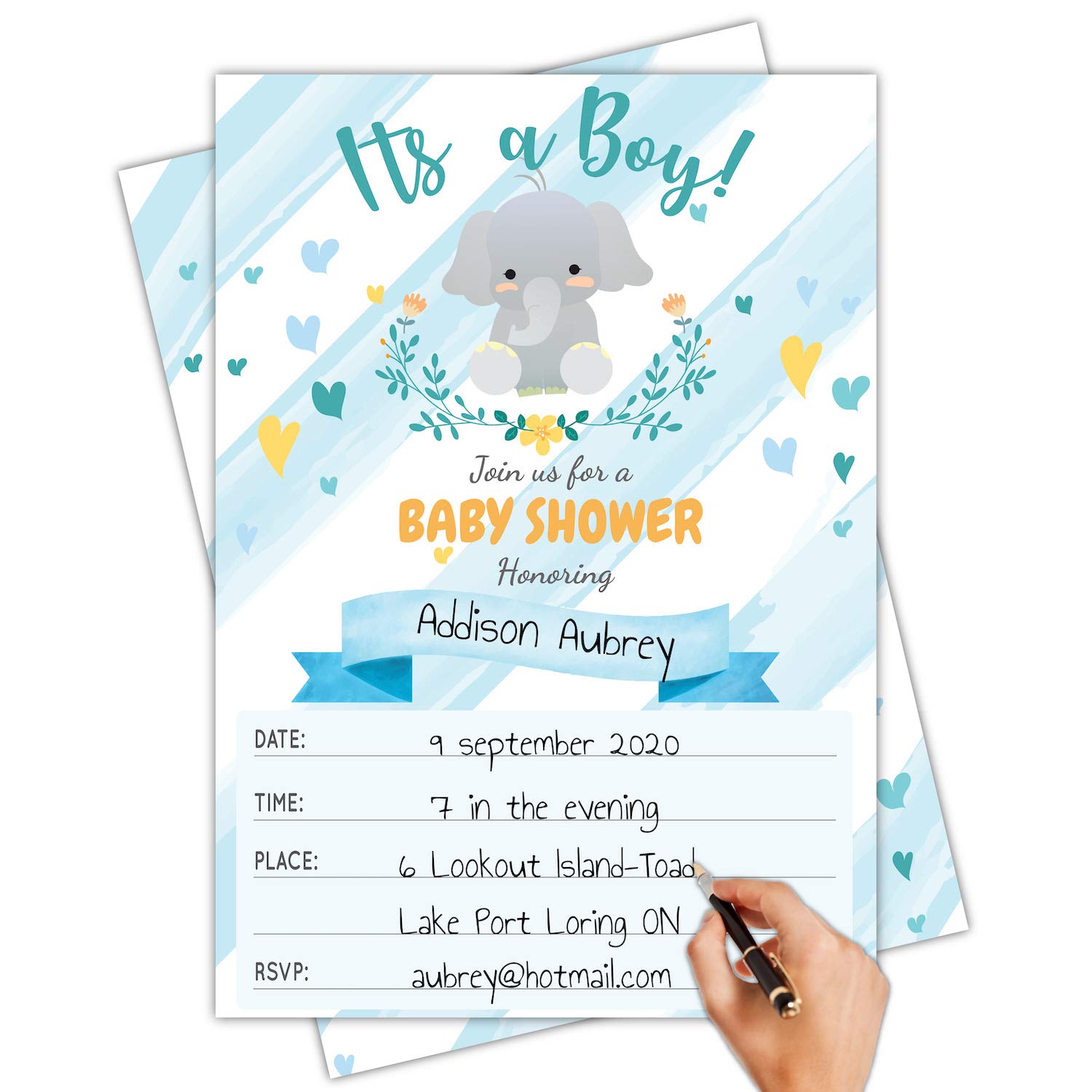 Avamie 20 Pack It's A Boy Blue Elephant Baby Shower Invitations with Envelopes and Stickers, Baby Shower Invitations For Boys