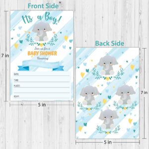 Avamie 20 Pack It's A Boy Blue Elephant Baby Shower Invitations with Envelopes and Stickers, Baby Shower Invitations For Boys