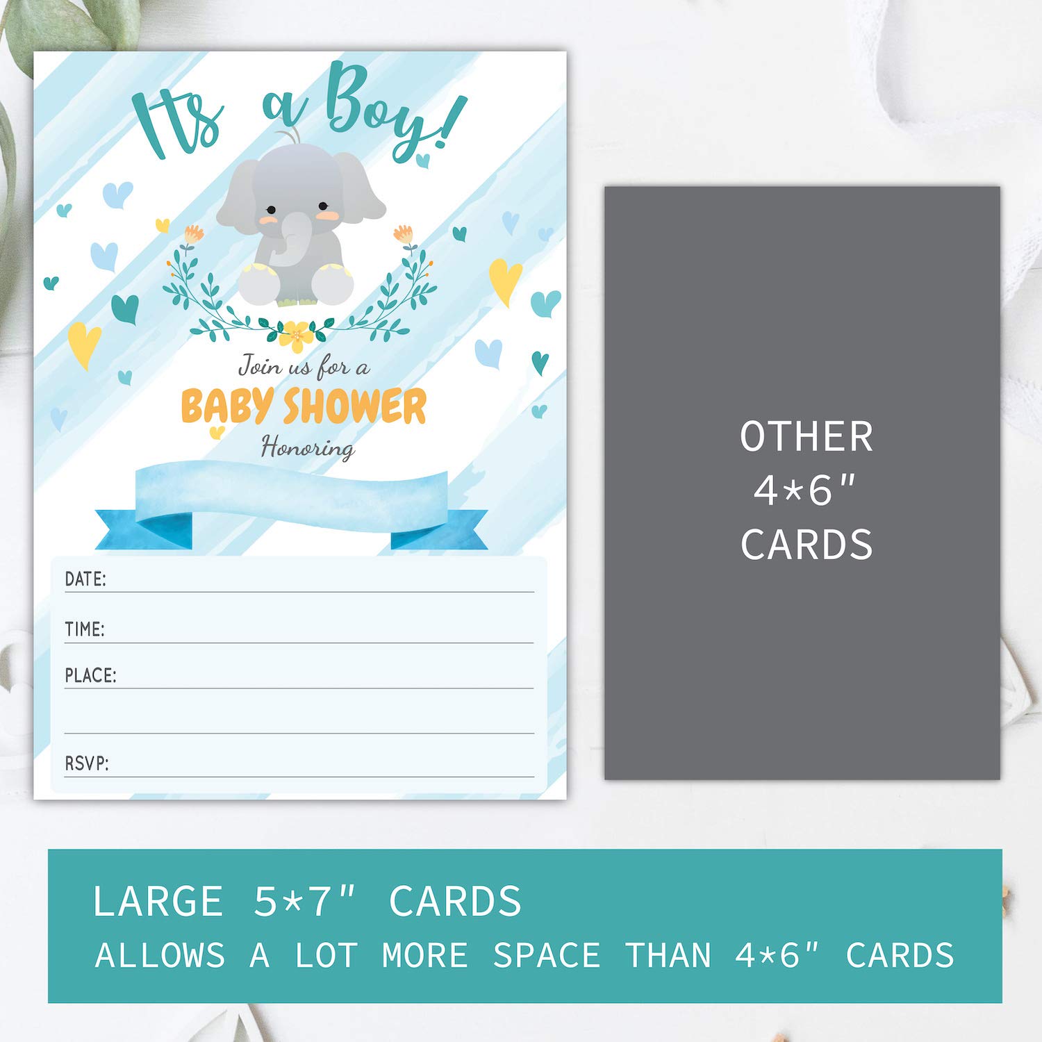 Avamie 20 Pack It's A Boy Blue Elephant Baby Shower Invitations with Envelopes and Stickers, Baby Shower Invitations For Boys