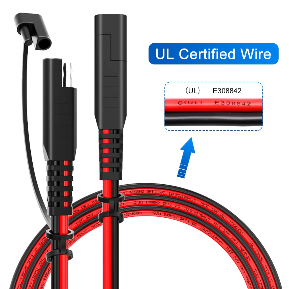 ELECTOP SAE to SAE Extension Cable 15Feet Quick Connect Disconnect SAE Power Connector Cable Wire Harness 14AWG with Dust Cap for Automotive RV Motorcycle Solar Panel SAE Plug Battery Charging Cable