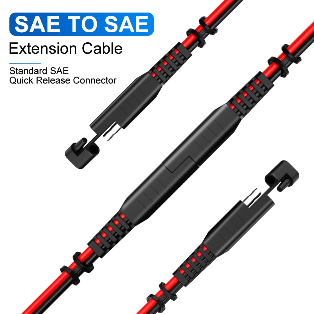 ELECTOP SAE to SAE Extension Cable 15Feet Quick Connect Disconnect SAE Power Connector Cable Wire Harness 14AWG with Dust Cap for Automotive RV Motorcycle Solar Panel SAE Plug Battery Charging Cable