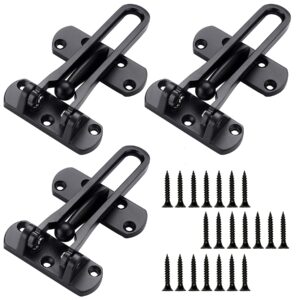 door latch security bar locks for front door,thicken solid aluminium alloy door stopper security home reinforcement lock for swing-in doors (3 pack black)