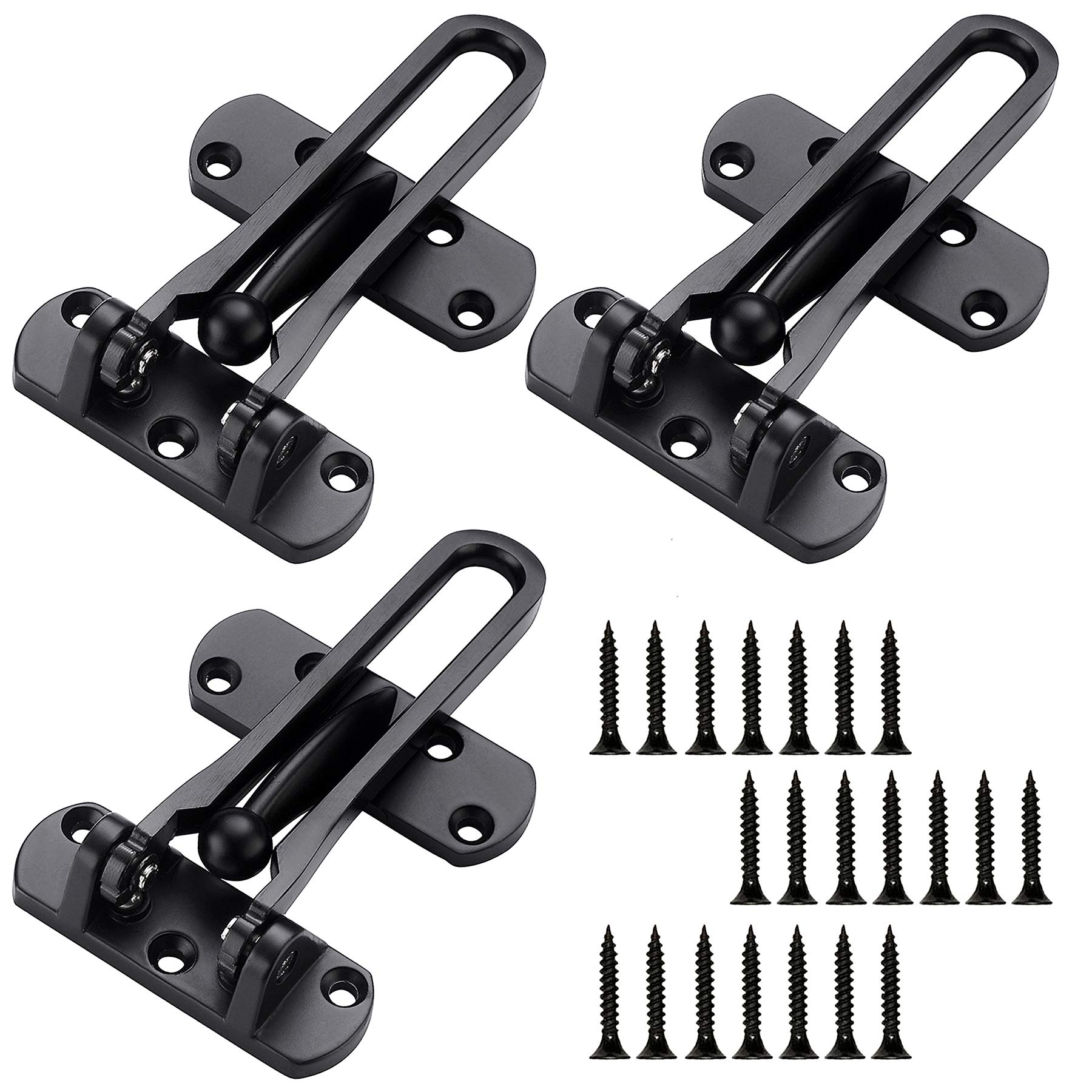 Door Latch Security Bar Locks for Front Door,Thicken Solid Aluminium Alloy Door Stopper Security Home Reinforcement Lock for Swing-in Doors (3 Pack Black)