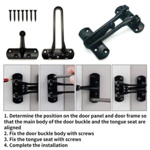 Door Latch Security Bar Locks for Front Door,Thicken Solid Aluminium Alloy Door Stopper Security Home Reinforcement Lock for Swing-in Doors (3 Pack Black)