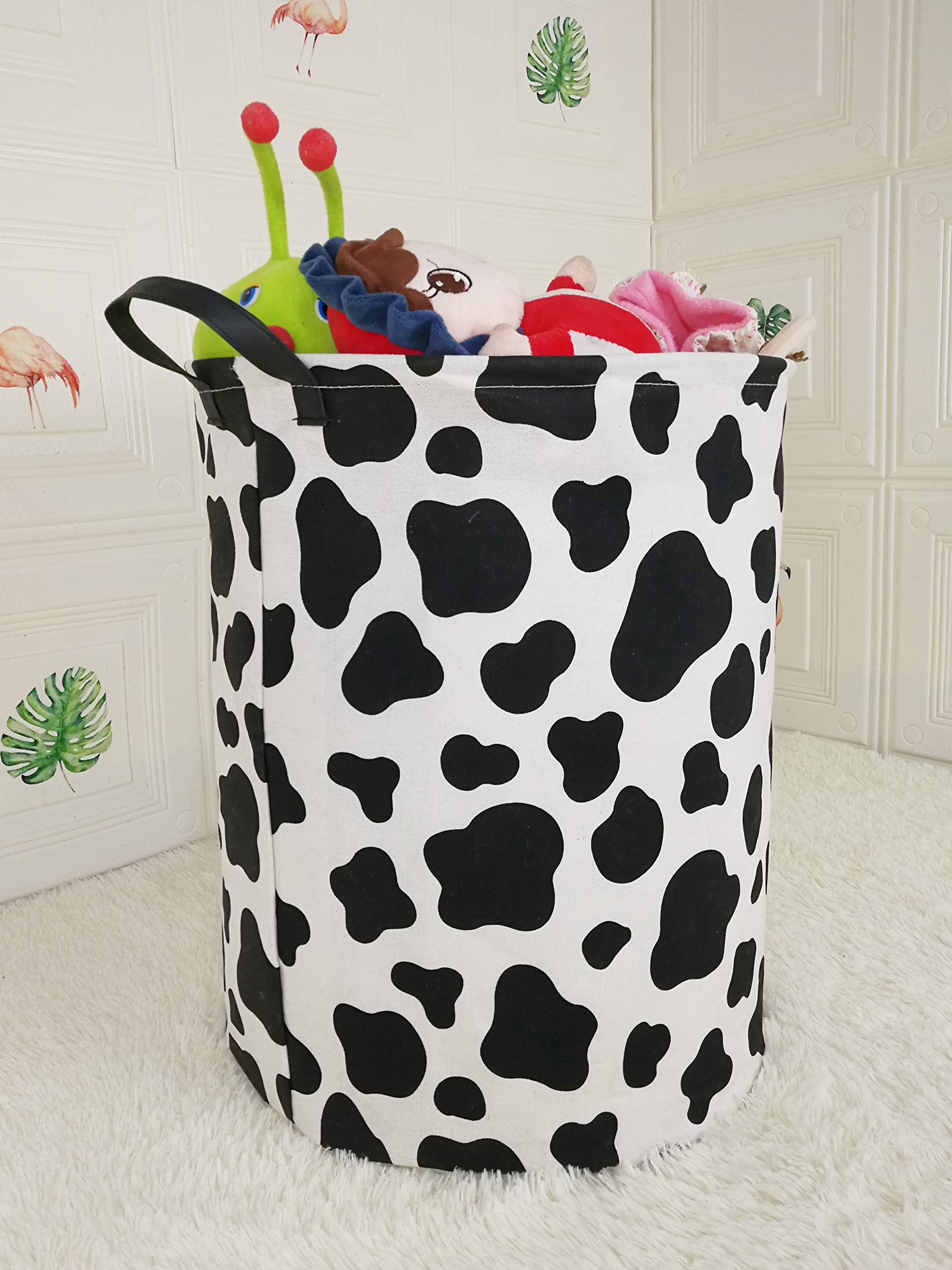 KUNRO Toy Bin Waterproof storage organizer for Nursery Hamper Home decor Closet Kids Bedroom Laundry Baby Gift Shelf Baskets (Rould Cow pattern)