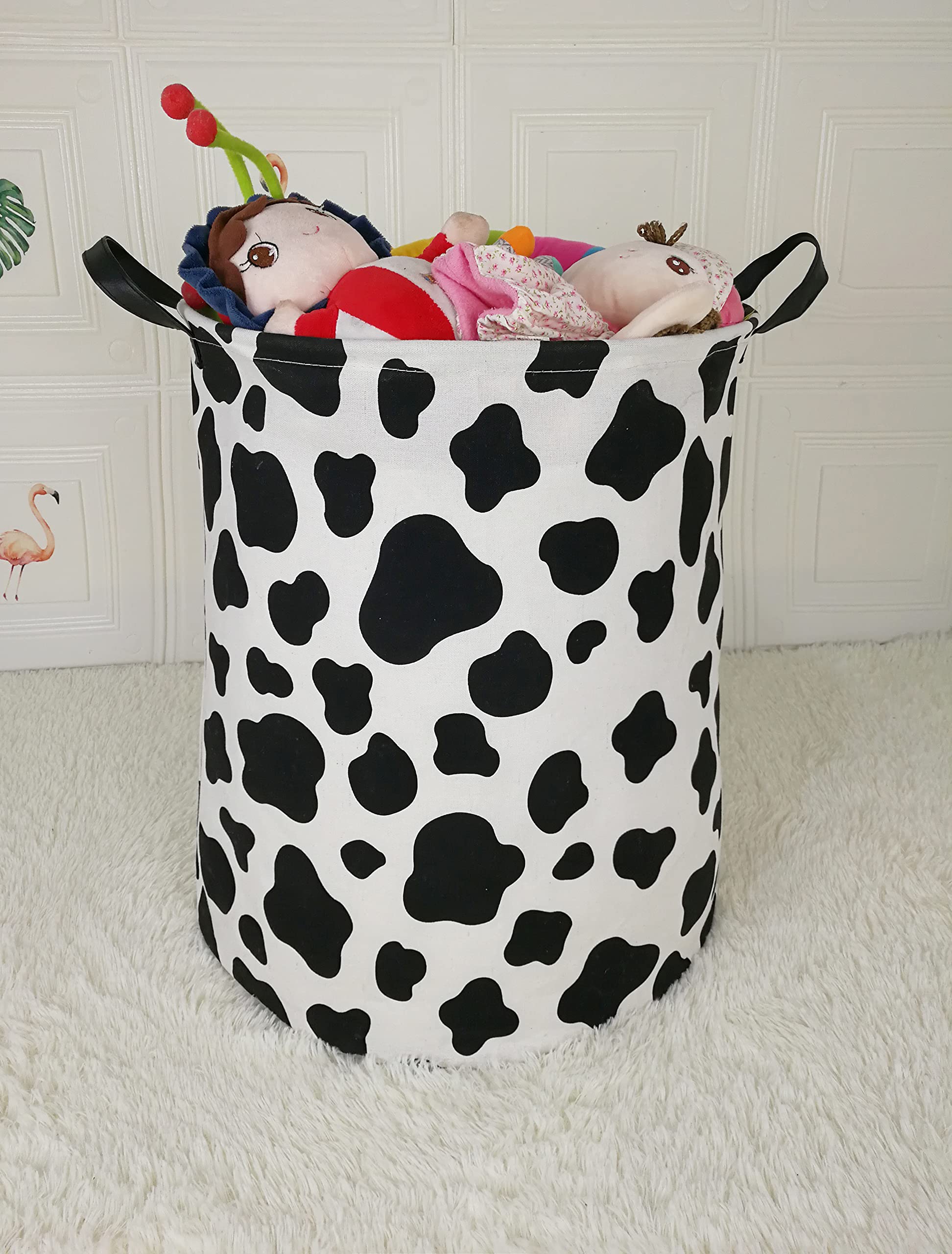 KUNRO Toy Bin Waterproof storage organizer for Nursery Hamper Home decor Closet Kids Bedroom Laundry Baby Gift Shelf Baskets (Rould Cow pattern)