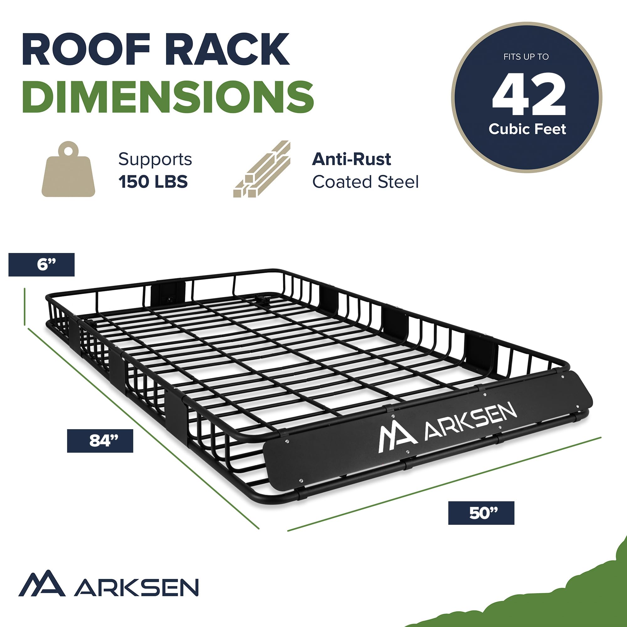 ARKSEN 84 x 50 Inch Universal Extra Wide 150LB Heavy Duty Roof Rack Cargo with Extension Car Top Luggage Holder Carrier Basket for SUV, Truck, & Car Steel Construction