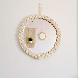 Hanging Wall Mirror with Macrame Fringe, Round Antique Mirror Frame Art, Bohemian Handmade Decor for Apartment Living Room Bedroom Baby Nursery Dorm Entryways Gift F