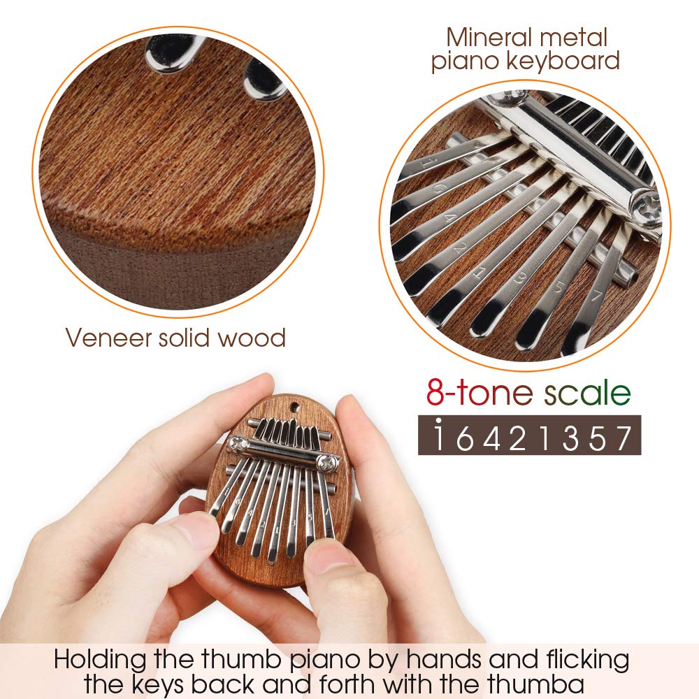 Mr.Power Cute Kalimba Marimba Portable Finger Thumb Piano for Beginners (8 Keys, Natural Wood)