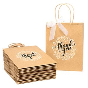 vhob artenkraft medium thank you gift bags bulk with handles 50pcs- premium brown kraft paper bags for wedding birthday graduation party favors baby shower retail merchandise 8x4.75x10 inches (brown)