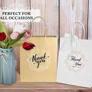 VHOB Artenkraft Medium Thank You Gift Bags Bulk with Handles 50pcs- Premium Brown Kraft Paper Bags for Wedding Birthday Graduation Party Favors Baby Shower Retail Merchandise 8x4.75x10 Inches (Brown)