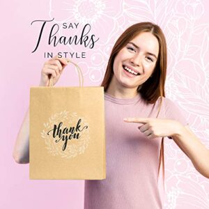 VHOB Artenkraft Medium Thank You Gift Bags Bulk with Handles 50pcs- Premium Brown Kraft Paper Bags for Wedding Birthday Graduation Party Favors Baby Shower Retail Merchandise 8x4.75x10 Inches (Brown)