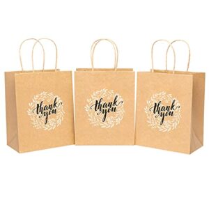 VHOB Artenkraft Medium Thank You Gift Bags Bulk with Handles 50pcs- Premium Brown Kraft Paper Bags for Wedding Birthday Graduation Party Favors Baby Shower Retail Merchandise 8x4.75x10 Inches (Brown)