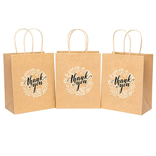 VHOB Artenkraft Medium Thank You Gift Bags Bulk with Handles 50pcs- Premium Brown Kraft Paper Bags for Wedding Birthday Graduation Party Favors Baby Shower Retail Merchandise 8x4.75x10 Inches (Brown)