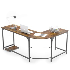 weehom reversible l shaped computer desk, large corner computer gaming desks for home office, sturdy pc laptop workstation wooden table with lots of leg room and surface top space