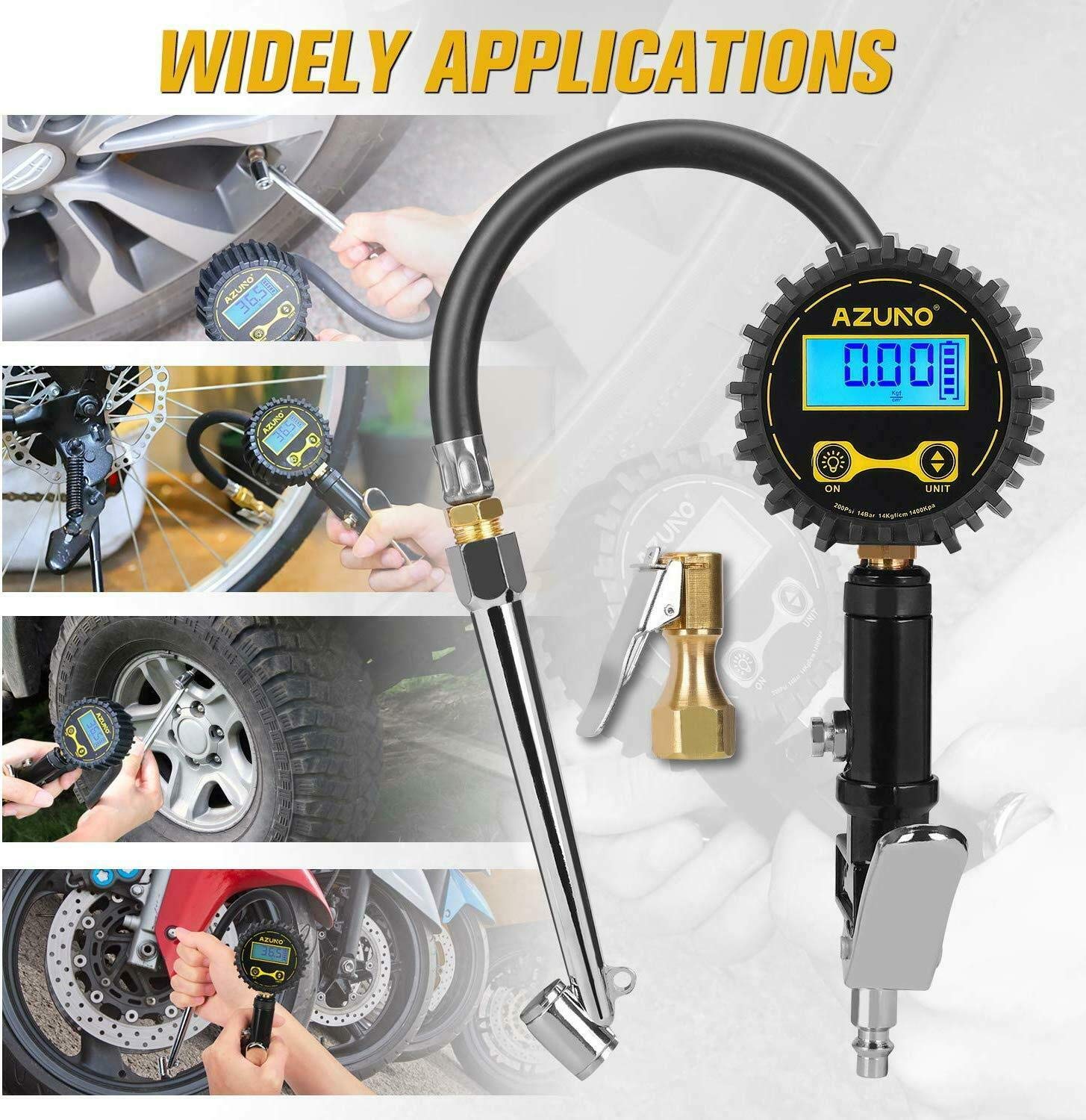 Bike Tire Inflator with Pressure Gauge - Schrader Air Compressor Tool