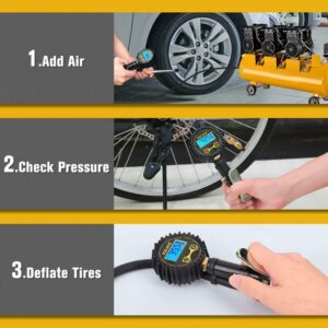 Bike Tire Inflator with Pressure Gauge - Schrader Air Compressor Tool