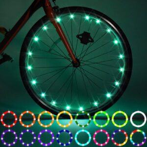 waybelive 2 pack led bike wheel light, remote control bicycle tire led light, wheelchair light, 16 color change by yourself, waterproof, super bright to ride at night, good gift for kids(2 tires)