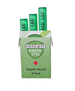 barberupp green stix + styptic pencil set - aluminum sulfate anti-bleed accessories for shaving nicks, razor cuts, canker sore - block & stop bleeding fast - for men & women, 3 pencils & 20 sticks