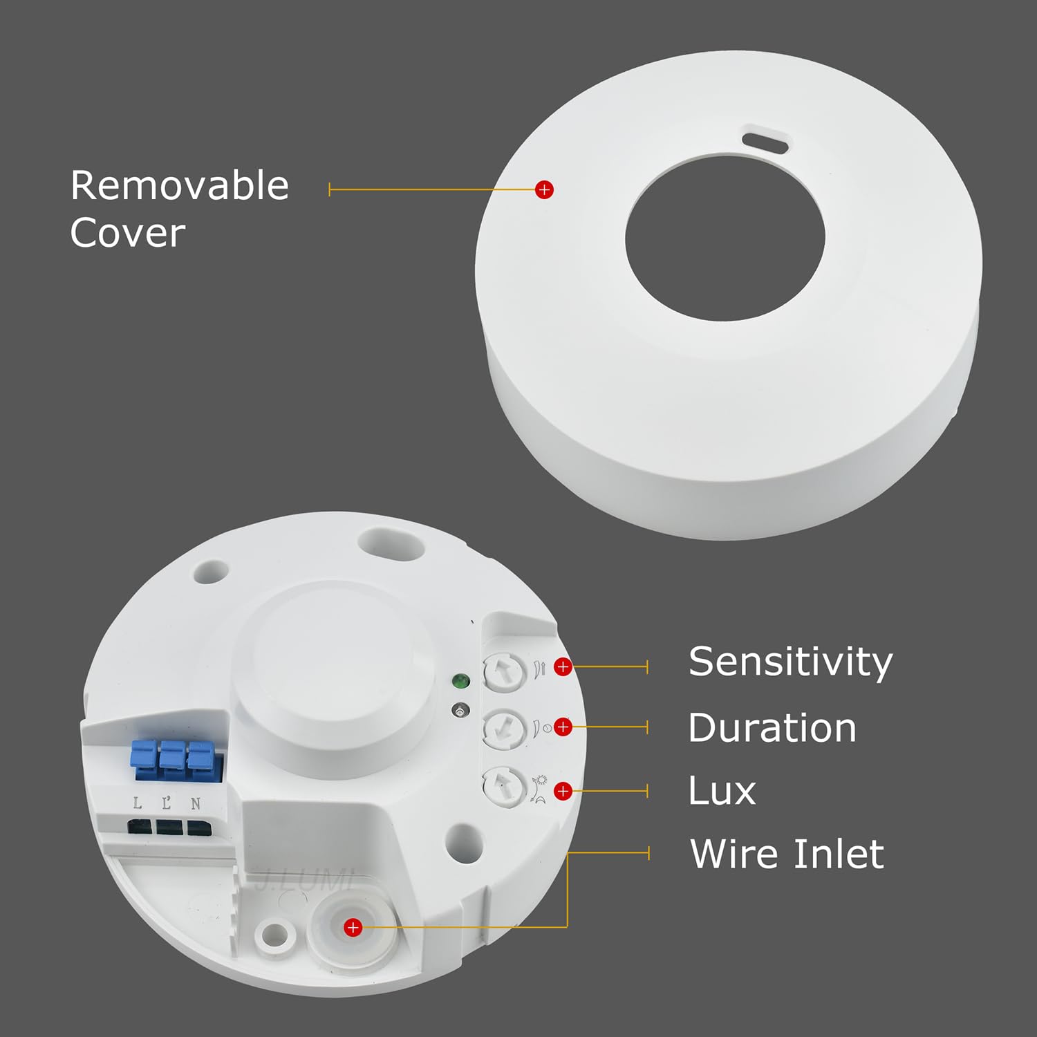 J.LUMI YCA2002 Microwave Ceiling Motion Sensor, 5.8 GHz Microwave Motion Detector Light Switch 1200W, Ceiling Mount Motion Detector, 32-ft Range, White (85-265V AC)