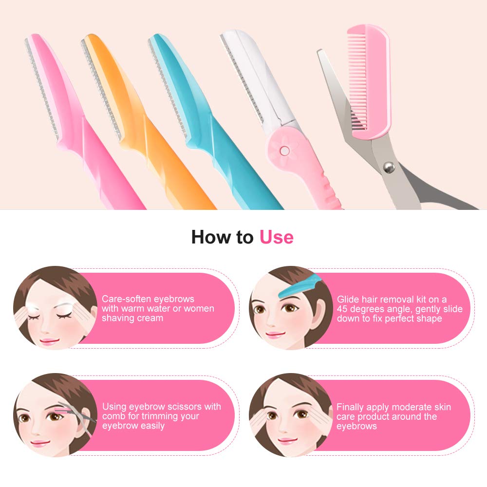 12 Pcs Eyebrow Razor, Face Razors for Women, Exfoliating Eyebrow Trimmers, Eyebrow Grooming Shaper for Women Face, Peach Fuzz, Hair Removal, Facial Razors for Women Face Dermaplane Glow Razor