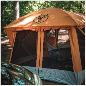 Gazelle T4 Plus Extra Large 4 to 8 Person Portable Pop Up Outdoor Shelter Camping Hub Tent with Rain Fly & Extended Screened In Sun Room, Orange