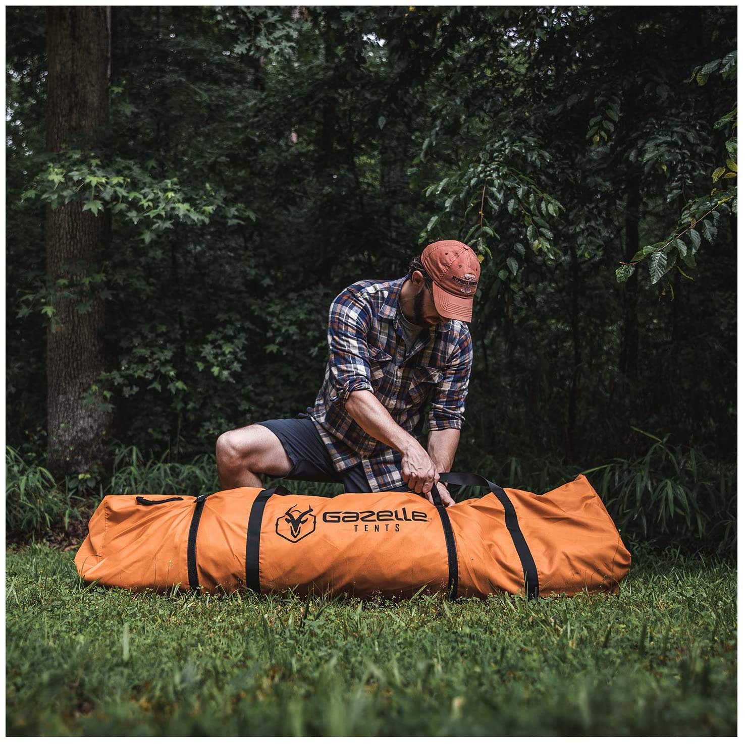 Gazelle T4 Plus Extra Large 4 to 8 Person Portable Pop Up Outdoor Shelter Camping Hub Tent with Rain Fly & Extended Screened In Sun Room, Orange