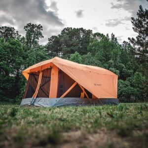 Gazelle T4 Plus Extra Large 4 to 8 Person Portable Pop Up Outdoor Shelter Camping Hub Tent with Rain Fly & Extended Screened In Sun Room, Orange