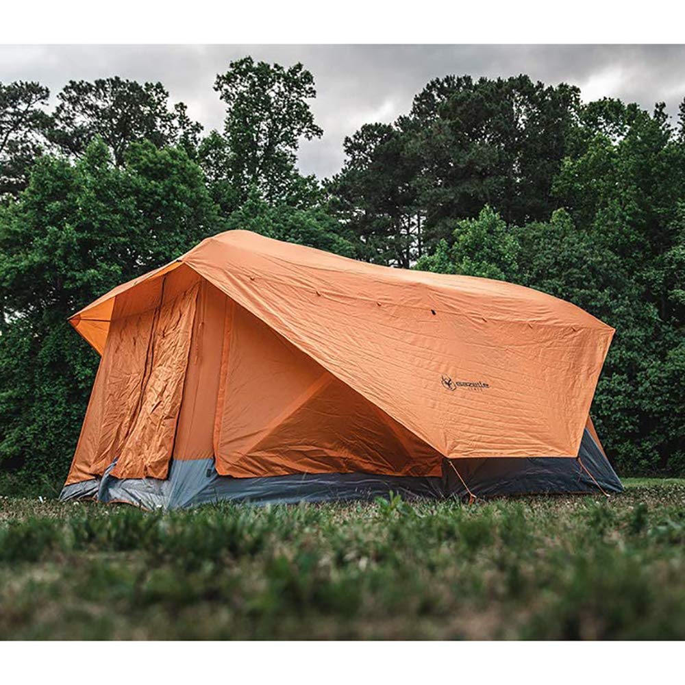 Gazelle T4 Plus Extra Large 4 to 8 Person Portable Pop Up Outdoor Shelter Camping Hub Tent with Rain Fly & Extended Screened In Sun Room, Orange