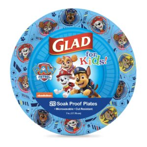 glad for kids paw patrol paper plates , disposable paw patrol plates for kids , heavy duty soak proof microwavable paper plates, core pups blue 7 inch round plates 20ct , paw patrol birthday