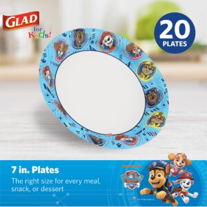 Glad for Kids Paw Patrol Paper Plates , Disposable Paw Patrol Plates for Kids , Heavy Duty Soak Proof Microwavable Paper Plates, Core Pups Blue 7 Inch Round Plates 20ct , Paw Patrol Birthday