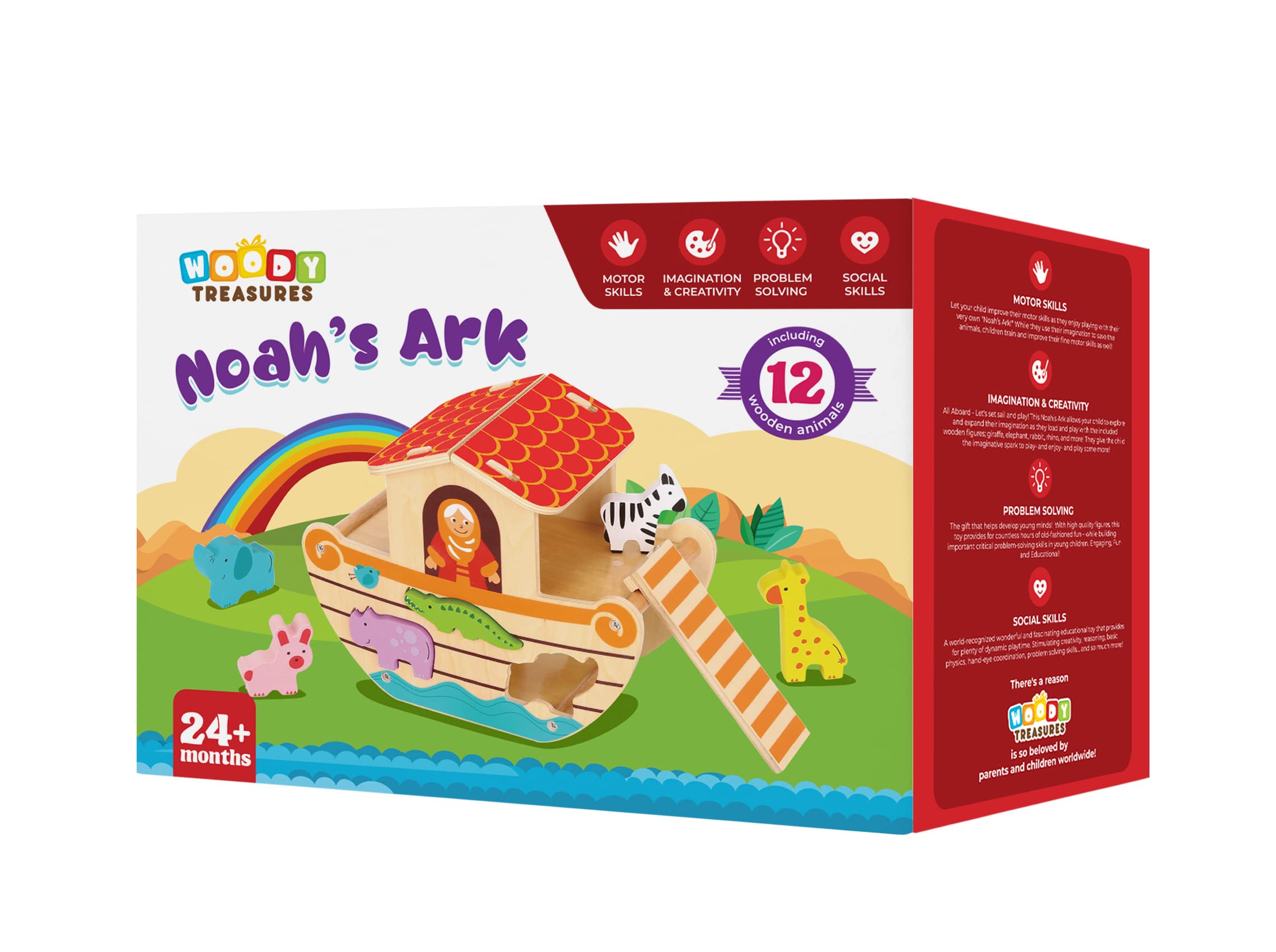 woody treasures Wooden Toys - Noah's Ark Toy (Educational & Development Toys, Great Gift for Girls and Boys)