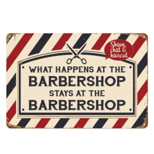 wondercave what happens at the barbershop stays at the barbershop metal tin sign for bar cafe garage wall decor retro vintage 7.87 x 11.8 inches