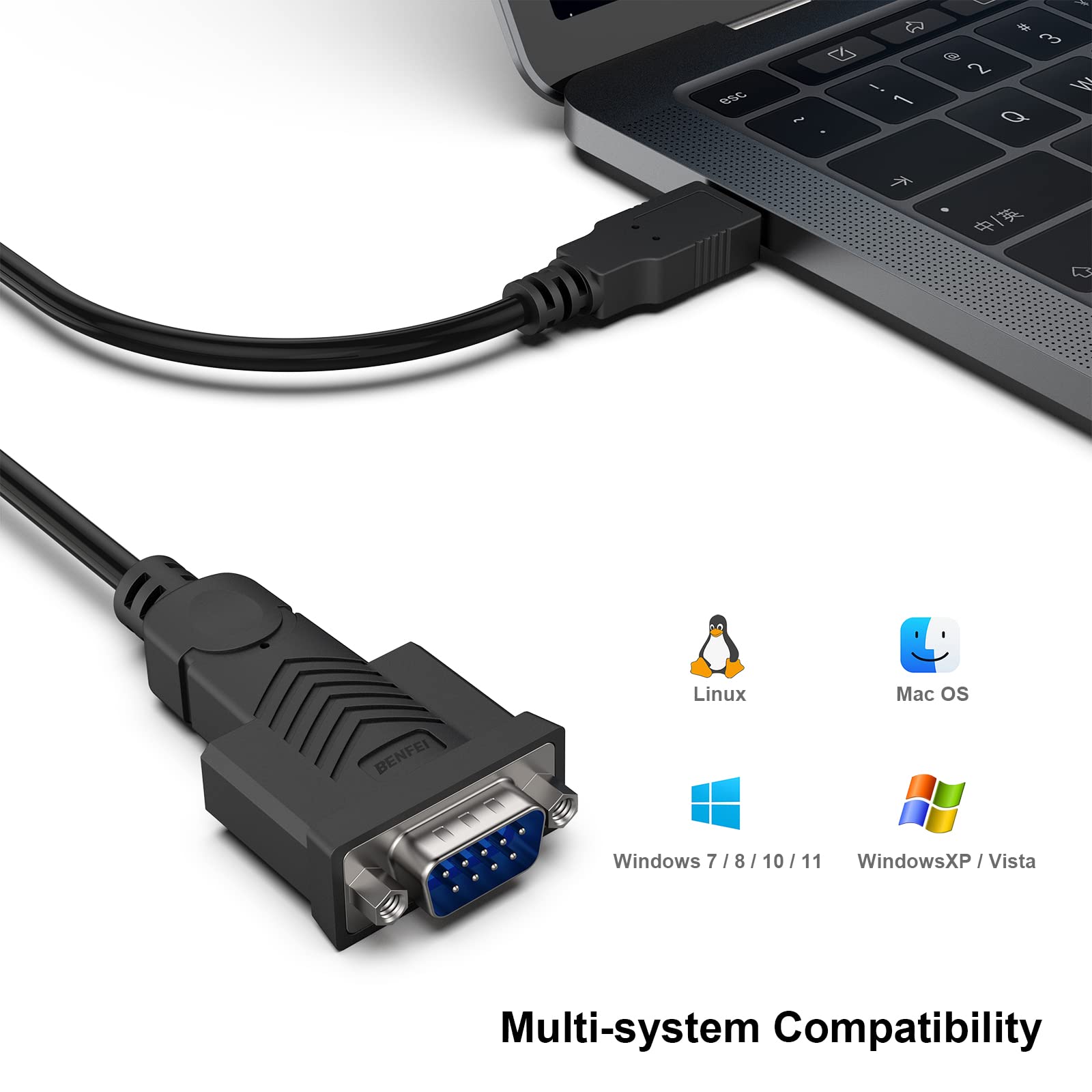 BENFEI USB to Serial Adapter,6 Feet USB to RS-232 Male (9-pin) DB9 Serial Cable, Prolific Chipset, Windows 11/10/8.1/8/7, Mac OS X 10.6 and Above（Not VGA）