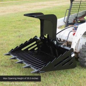 Titan Attachments 82-in Fine Grade Rock Grapple Skeleton Rake with Teeth, Universal Skid Steer Quick Tach