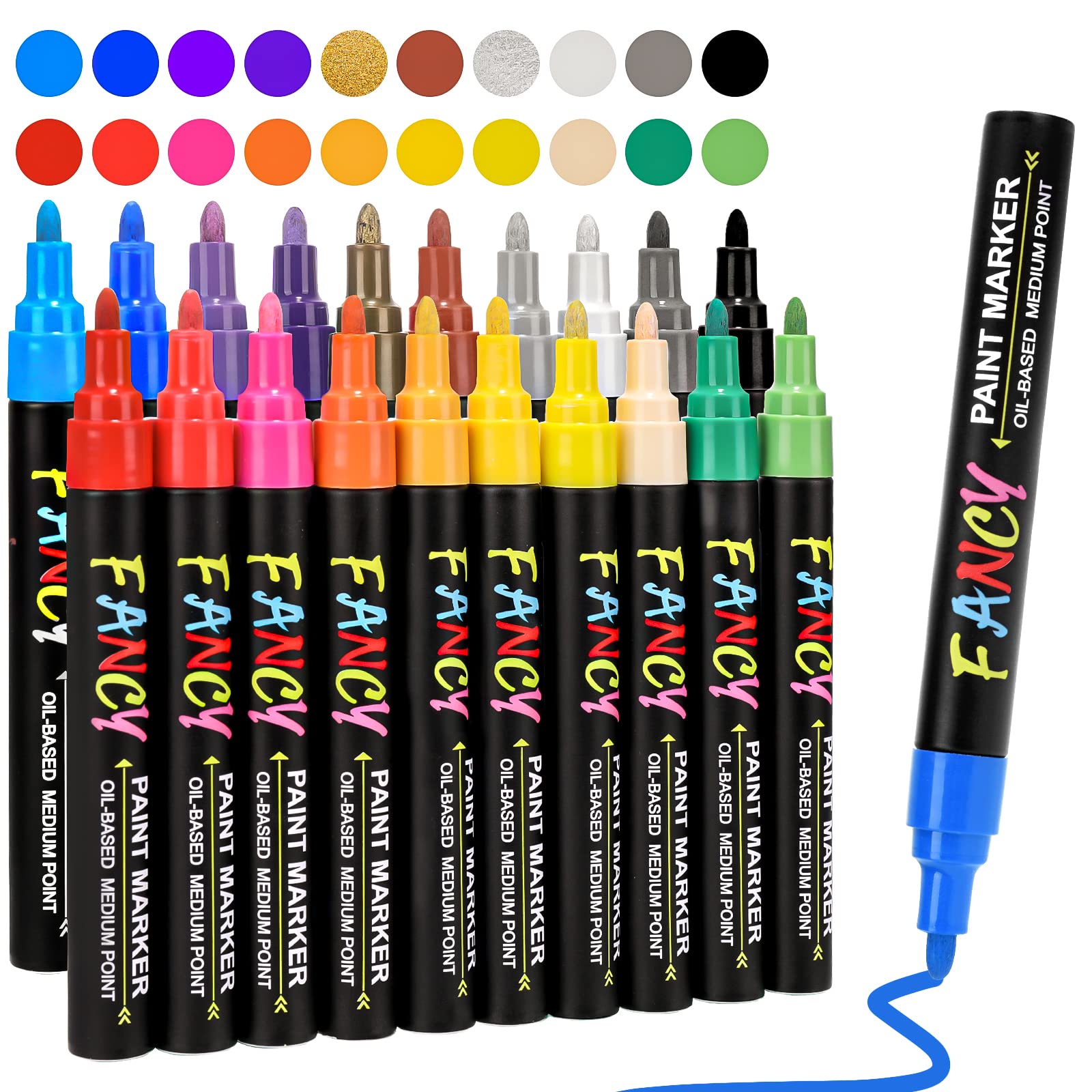 Emooqi Paint Pens, Paint Markers 20 Pack Oil-Based Painting Pen Set for Rocks Painting Wood Plastic Canvas Glass Mugs DIY Craft