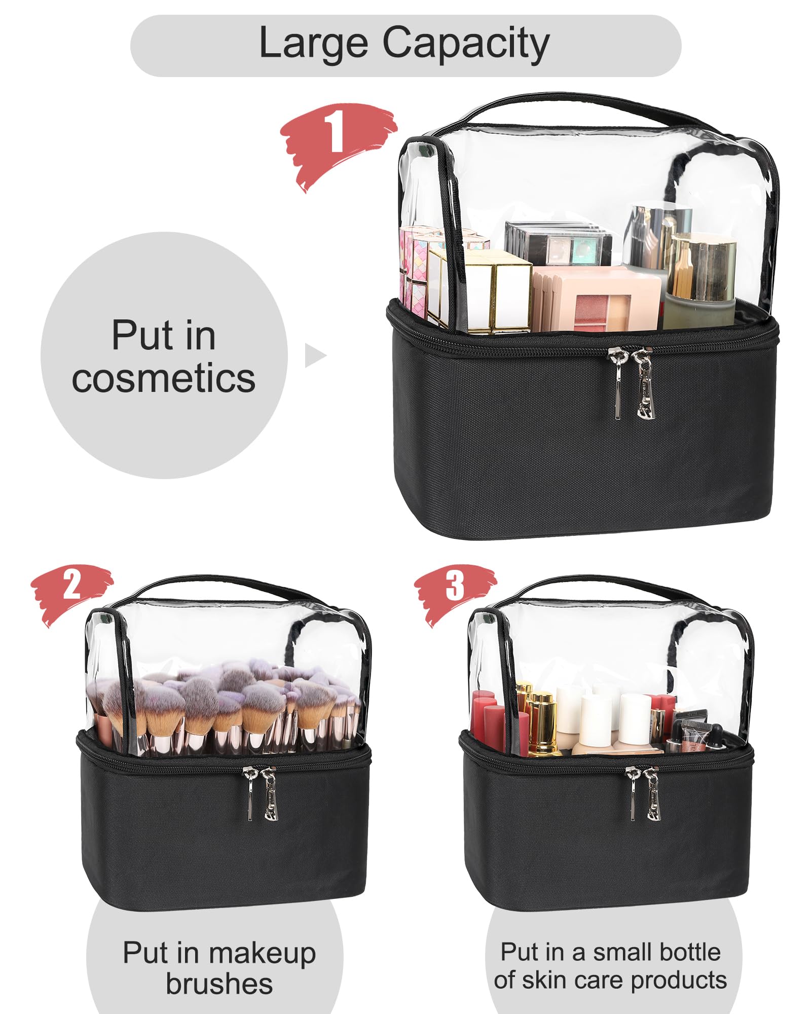 Makeup Brush Case Makeup Brush Organizer Bag Travel Stand-up Makeup Cup Professional Cosmetic Bags Artist Storage Bag with Adjustable Dividers Flip-Top Makeup Brush Holder (Black)