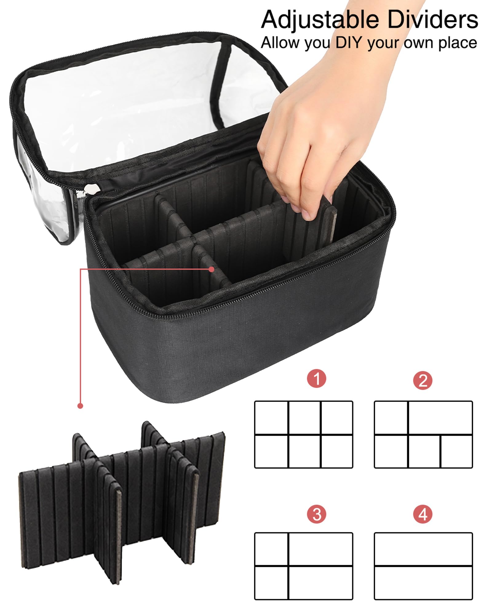 Makeup Brush Case Makeup Brush Organizer Bag Travel Stand-up Makeup Cup Professional Cosmetic Bags Artist Storage Bag with Adjustable Dividers Flip-Top Makeup Brush Holder (Black)