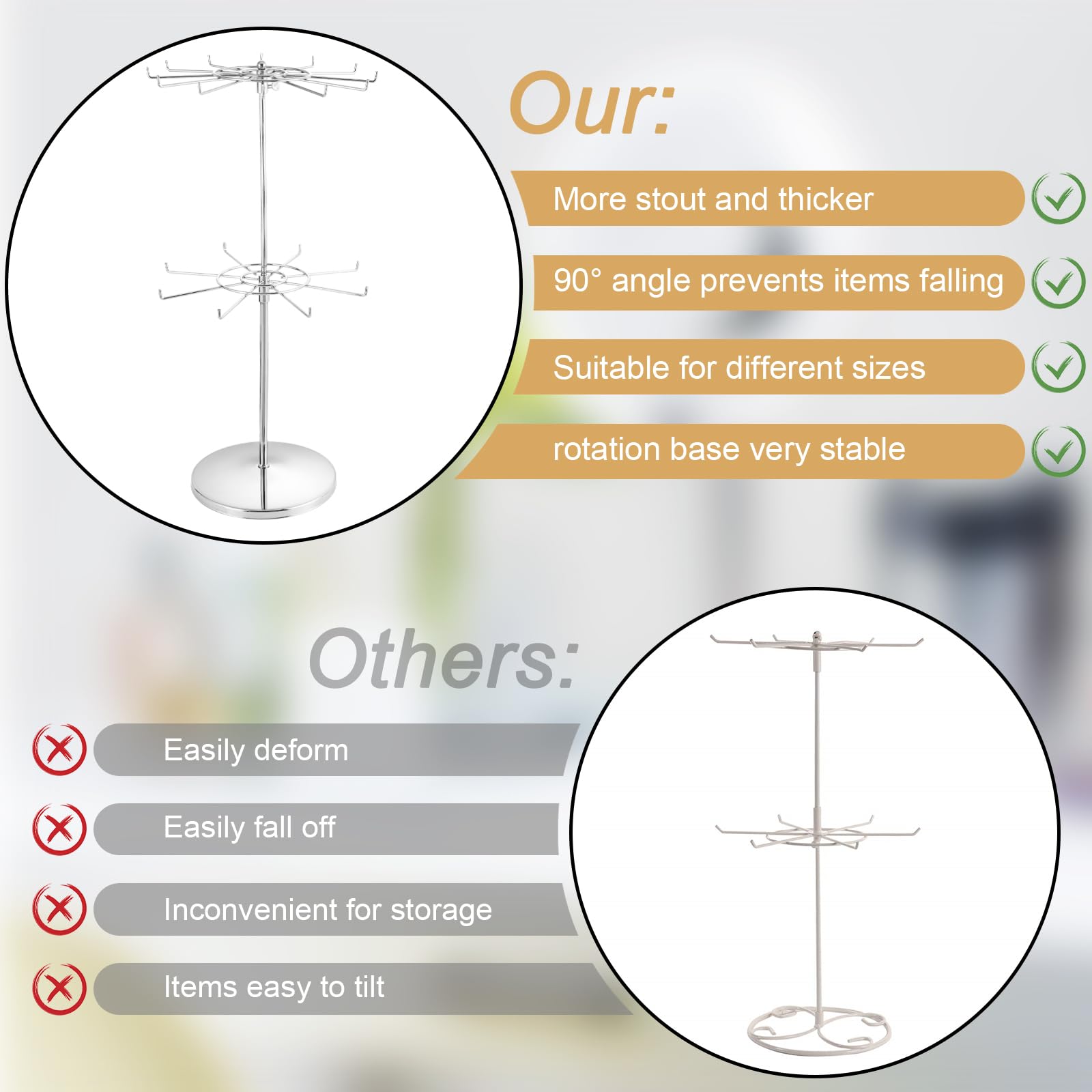 APL Display - Display Rack Jewelry Display Stand Retail Display Stand 2 Tier Display Stand Height Adjustable Display Rack Rotating Display Stand for Mall,Exhibition and Retail Store(Silver)