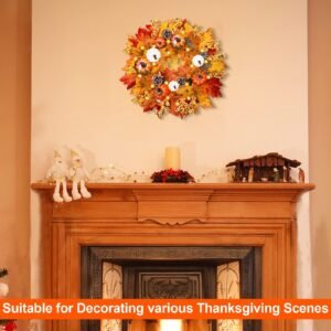 [ Timer ] 20" Prelit Fall Wreath Thanksgivings Decor for Front Door with 20 Warm Light Pumpkin Maples Leaf Pine Cone Berry Battery Operated Fall Autumns Harvest Home Indoor Outdoor