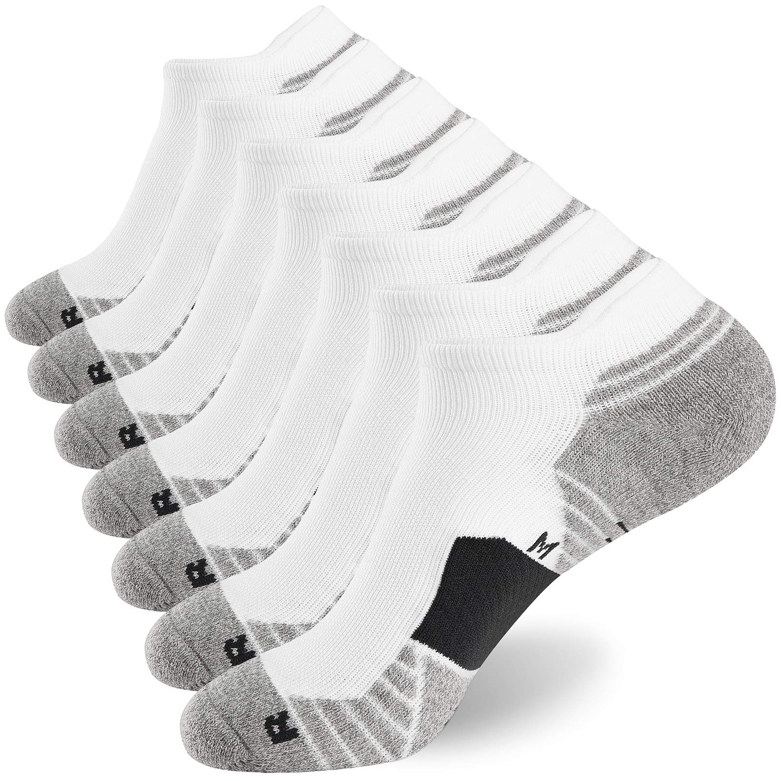 WANDER Men's Athletic Running Socks 7 Pairs Thick Cushion Ankle Socks for Men Sport Low Cut Socks 6-9/10-12 (7 Pairs White Grey, Shoe Size: 12-14)