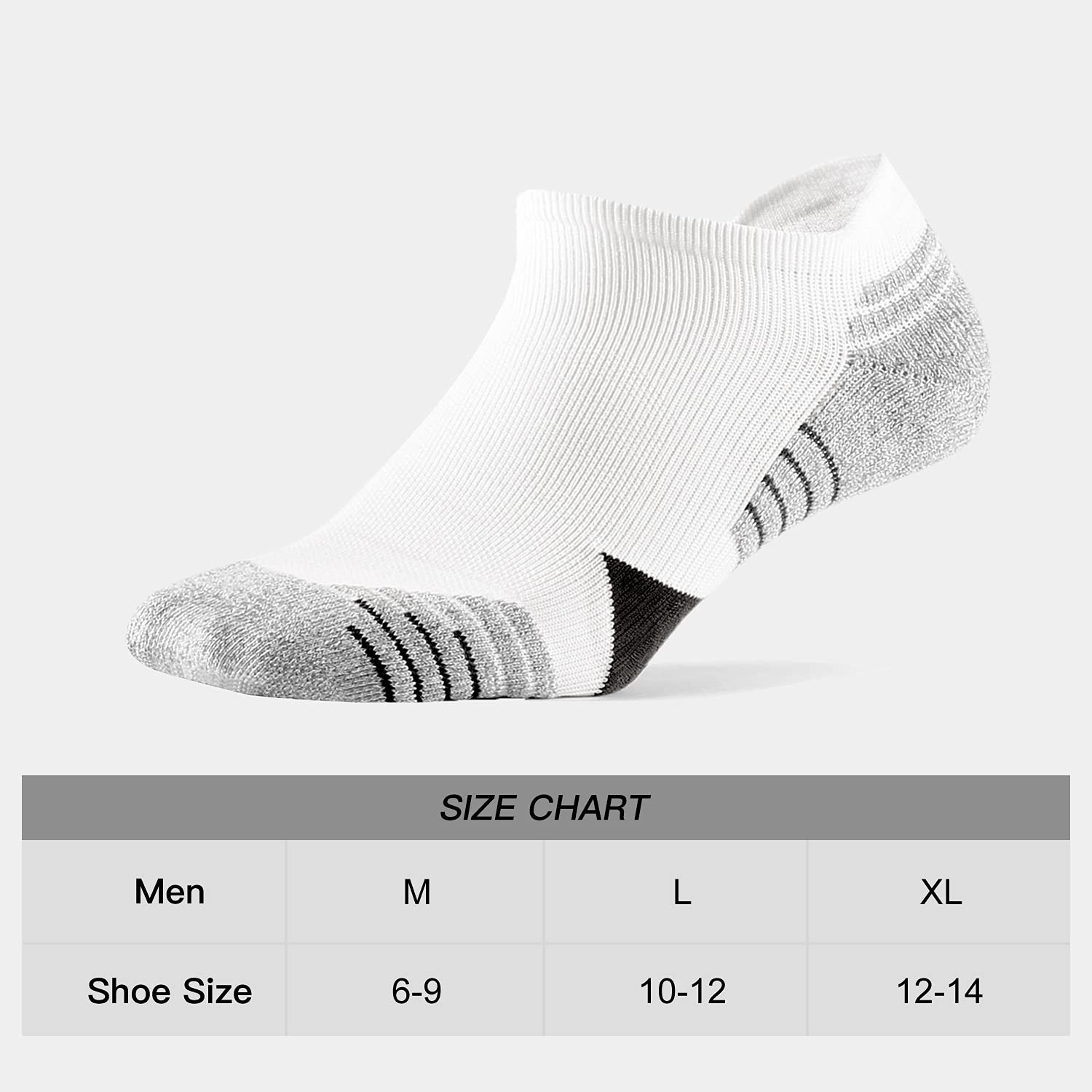 WANDER Men's Athletic Running Socks 7 Pairs Thick Cushion Ankle Socks for Men Sport Low Cut Socks 6-9/10-12 (7 Pairs White Grey, Shoe Size: 12-14)