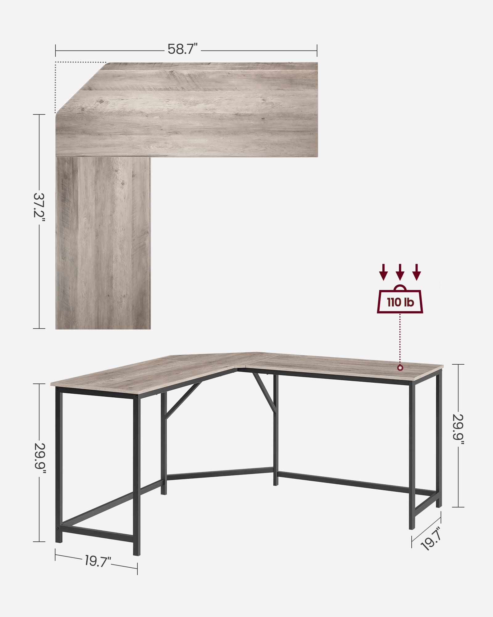 VASAGLE L-Shaped Computer Desk, Industrial Workstation for Home Office Study Writing and Gaming, Space-Saving, Easy Assembly, 58.7”D x 58.7”W, Walnut Brown