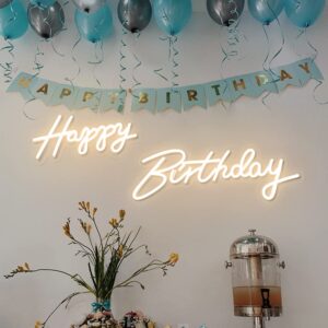 Happy Birthday Neon Sign for Any Themes Birthday Party, 2Pcs Size 23x8+16.5x8, Happy Birthgday Neon Light Signs for All Birthday Celebration, Any Ages, Christmas Gifts Warm White by DIVATLA