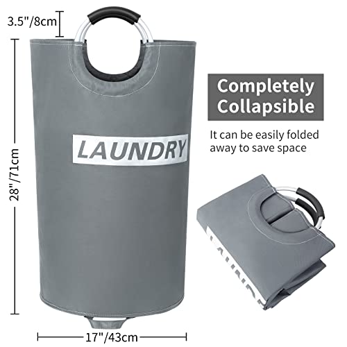 ZERO JET LAG 115L X-Large Laundry Basket Collapsible Fabric Laundry Hamper Laundry Bag with Handles Portable Washing Bin Dirty Clothes Basket for College Bathroom Essentials Storage (Gray & Silver)