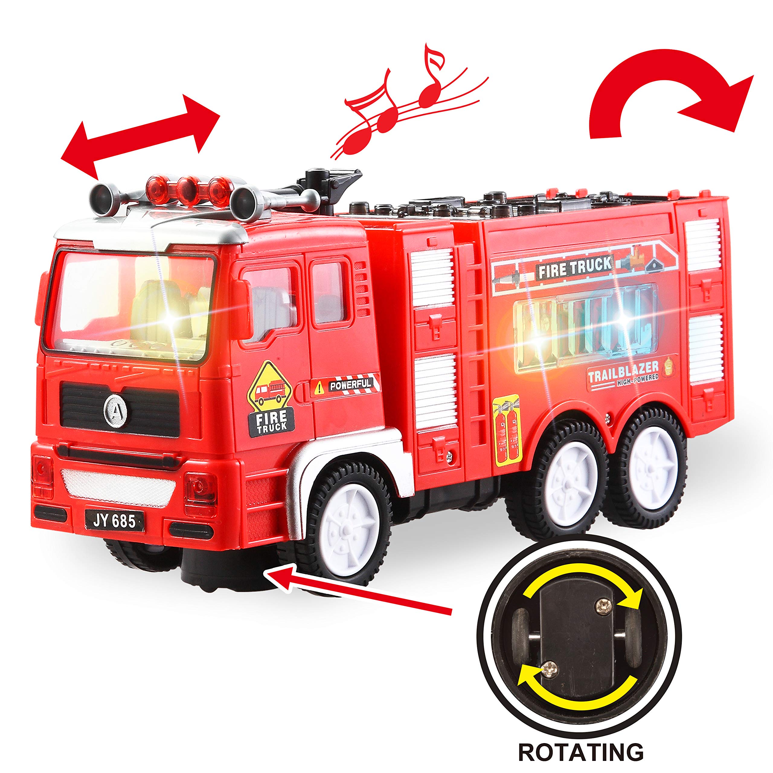 JOYIN 3-in-1 Toy Trucks, Automatic Bump & Go Fire Truck Toy, Garbage Truck, Play Excavator with Lights and Music, Vehicle Toys Gifts for Kids Boys and Girls 2-8 Years Old