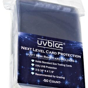 UVBLOC Semi Rigid Card Holder Sleeves (50 Pack) PSA Grading Saver Storage Protector Cases for Trading Baseball Basketball Football Pokemon Sports Cards