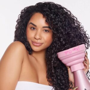 Rizos Curls Collapsible Hair Diffuser, Dry Curls Evenly & Faster, Enhances Curl Definition, Volume, and Minimize Frizz, Universal Size Fits Most Hair Dryers, Pink